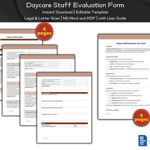 Daycare Staff Evaluation Form Printable and Editable Template | Employee Management and ...