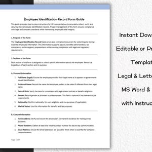 Employee Identification Record Form Editable and Printable Template ...