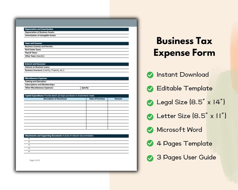 Business Tax Expense Form – Editable and Printable Template for ...