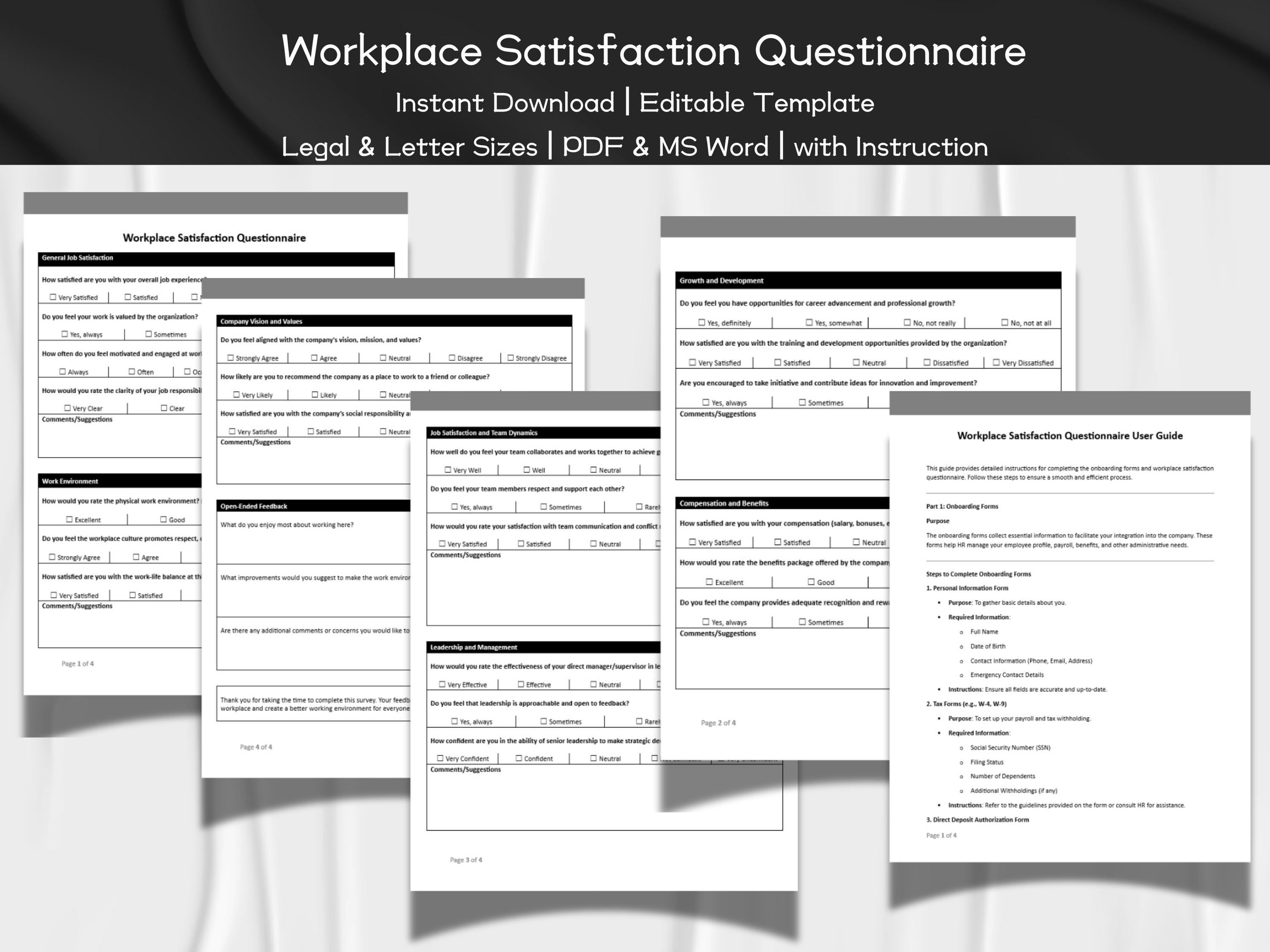 Workplace Satisfaction Questionnaire Form Editable and Printable ...