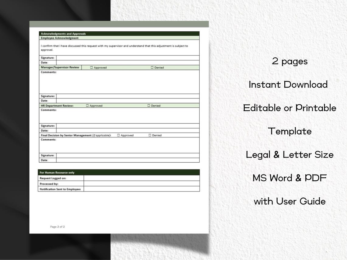 Work Schedule Adjustment Request Form Editable and Printable Template ...