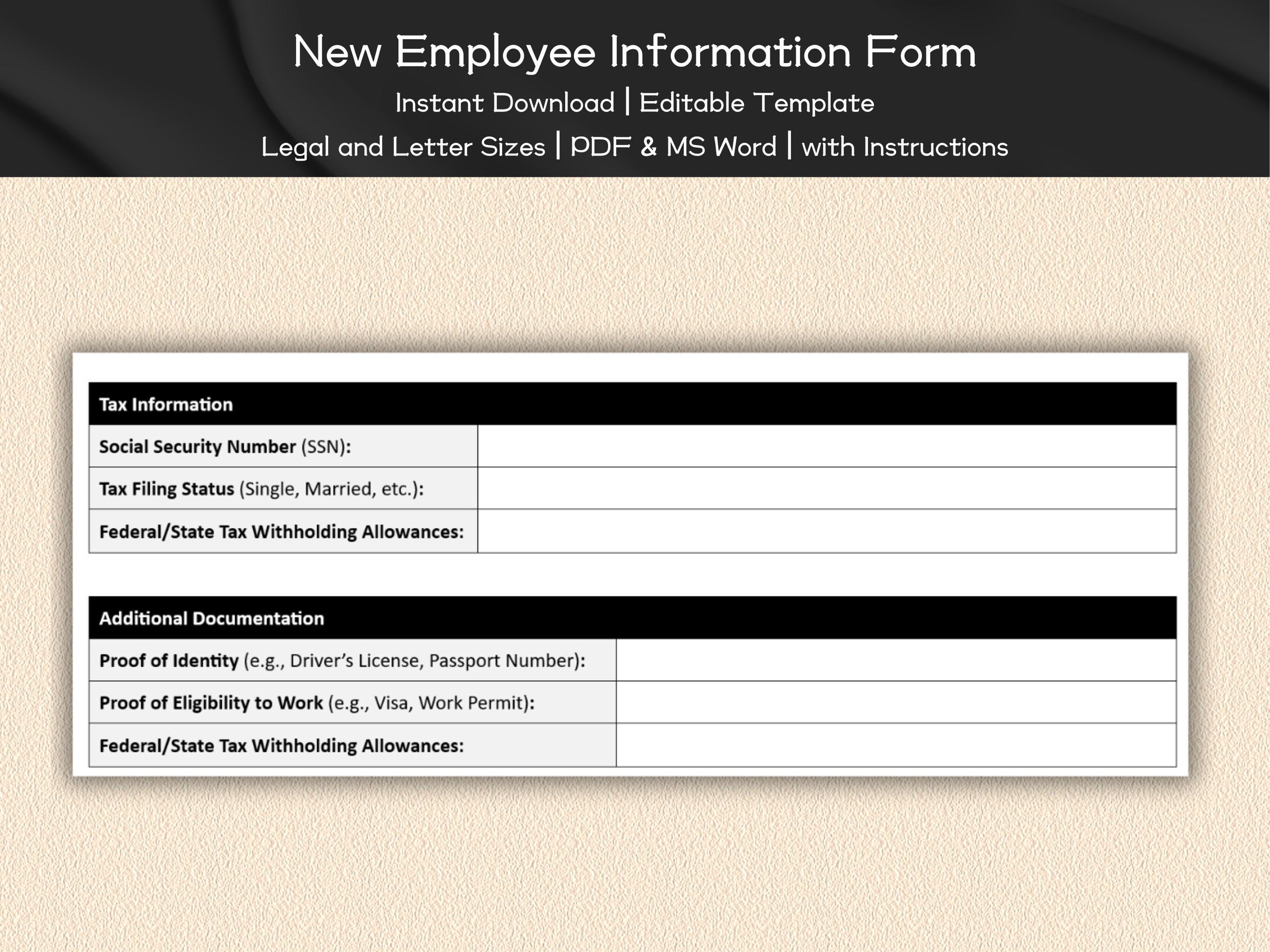 New Employee Information Form Editable Template | Employee Details Form ...