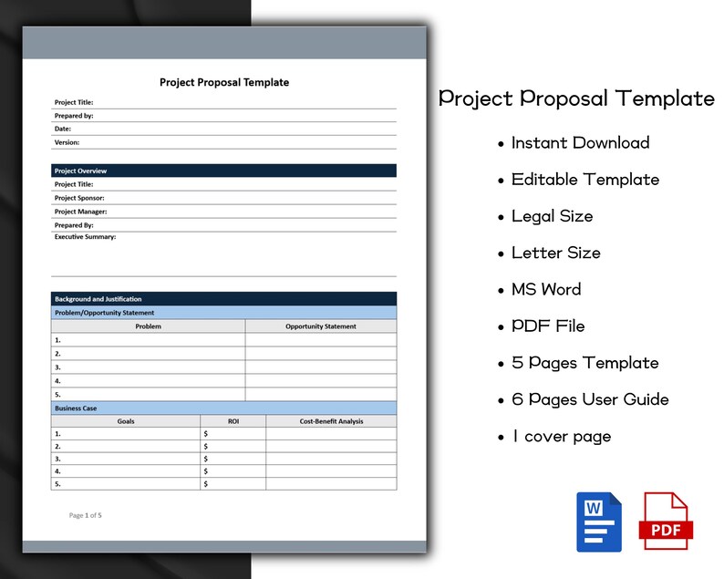 Project Proposal Template Editable and Printable | Project Initiation ...