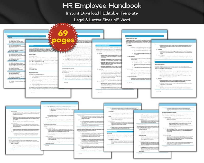 Employee Handbook Editable and Printable Template | Employee Management ...