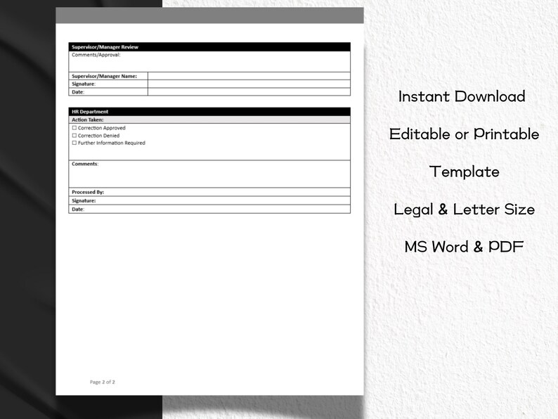 Attendance Correction Form Editable and Printable Template | HR ...