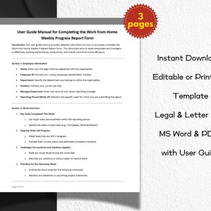 Work From Home Weekly Progress Report Form Editable and Printable ...