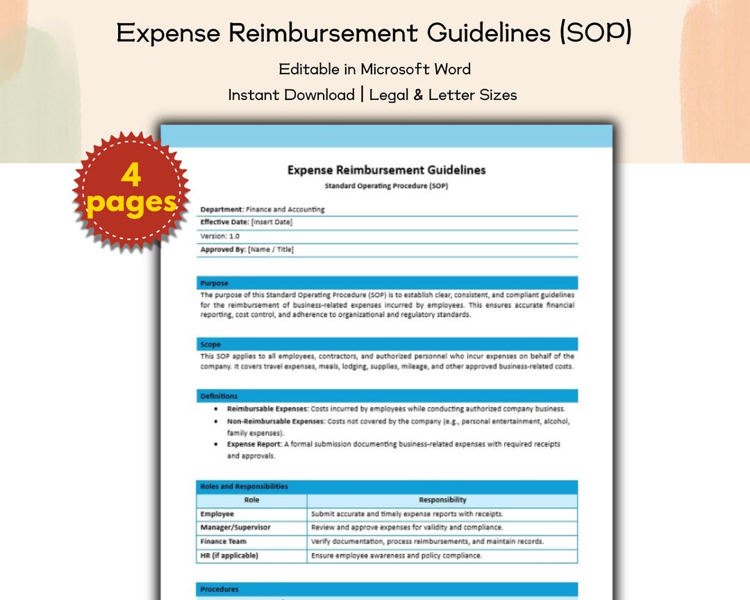 Expense Reimbursement Guidelines Standard Operating Procedure SOP ...