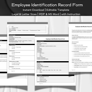 Employee Identification Record Form Editable and Printable Template ...