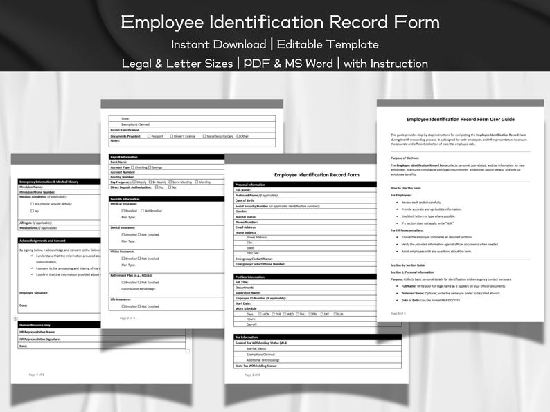 Employee Identification Record Form Editable and Printable Template ...