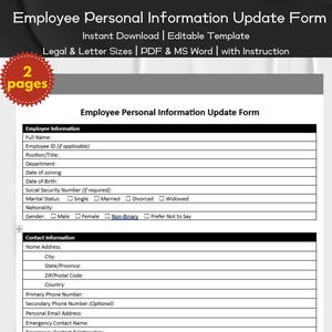 Employee Personal Information Update Form Editable and Printable ...