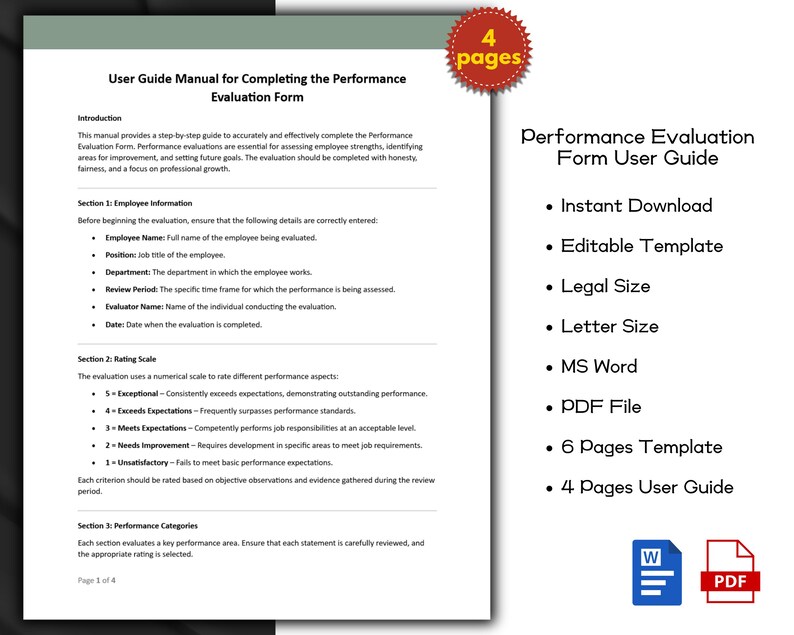 Performance Evaluation Form Editable and Printable Templates | HR ...