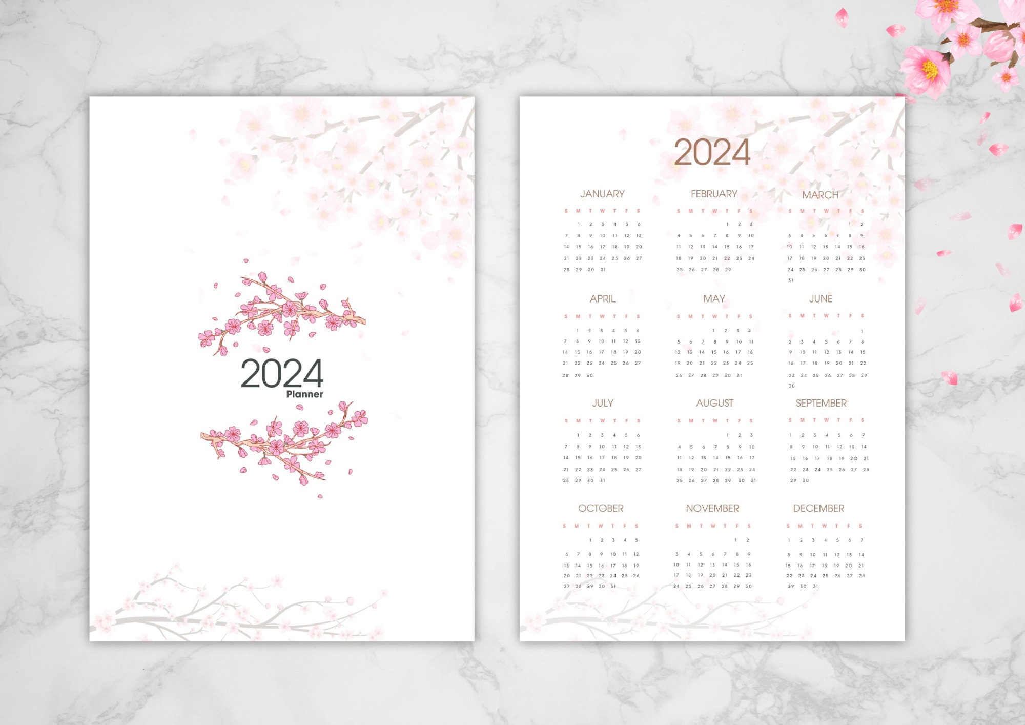 2024 Cherry Blossom Themed Calendar & Planner Your Year of Growth and ...