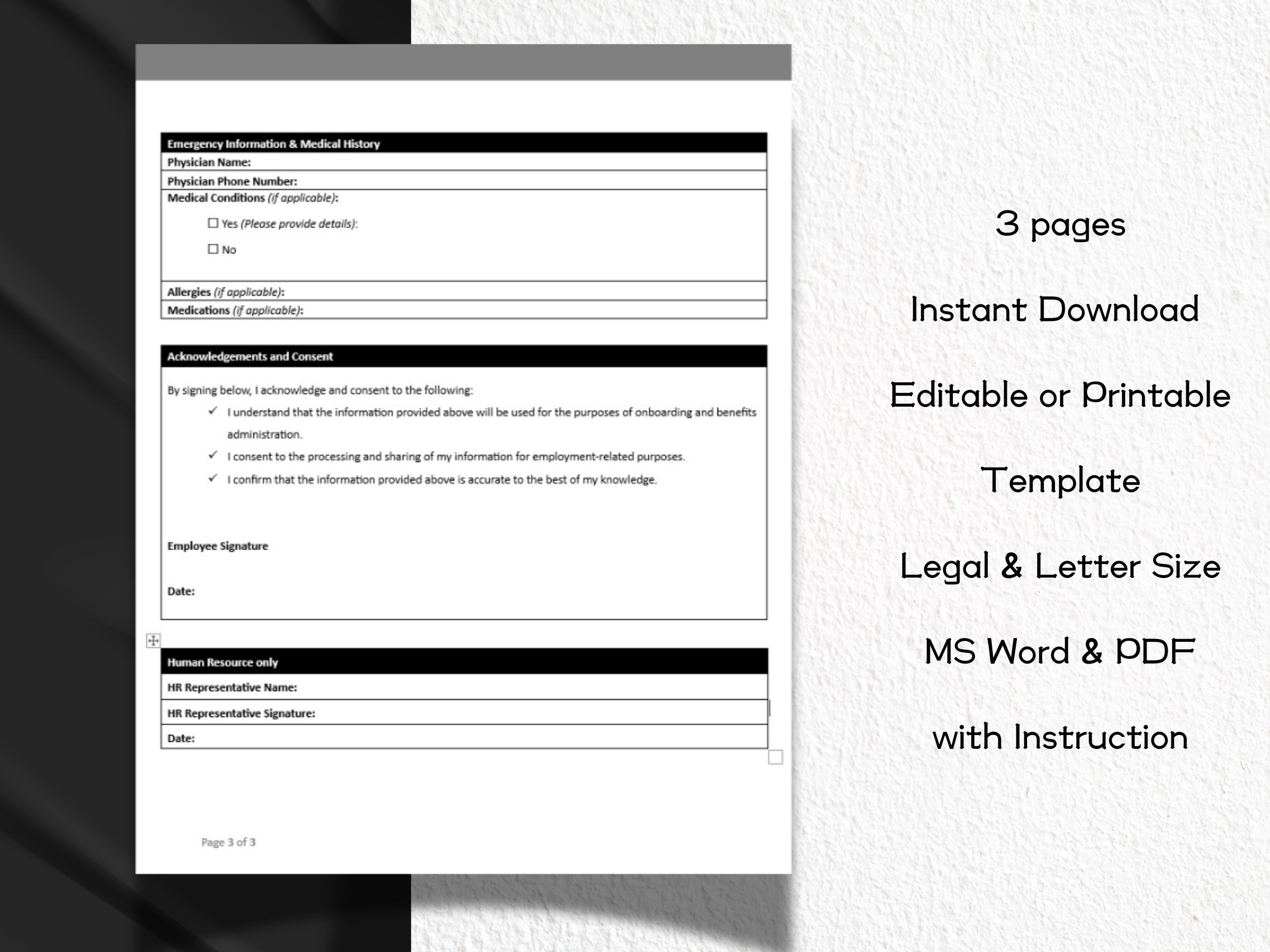 Employee Identification Record Form Editable and Printable Template ...