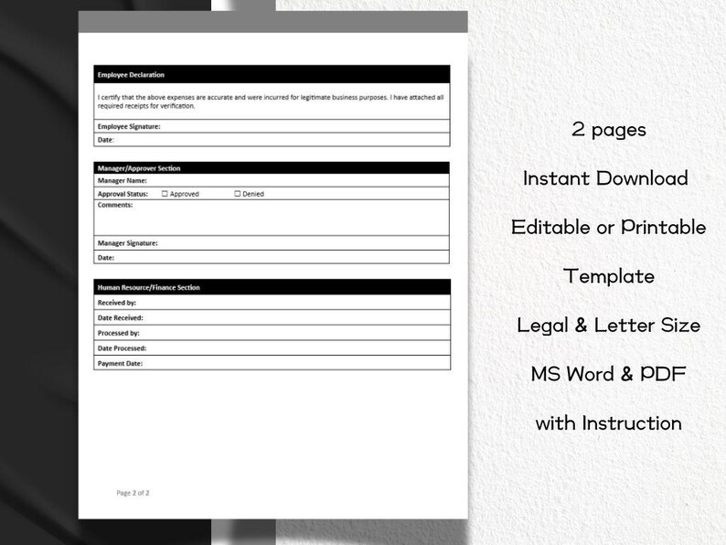 Employee Expense Reimbursement Form Editable and Printable Template ...