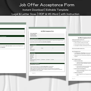 Job Offer Acceptance Form Editable and Printable Template With Manual | HR Professionals ...