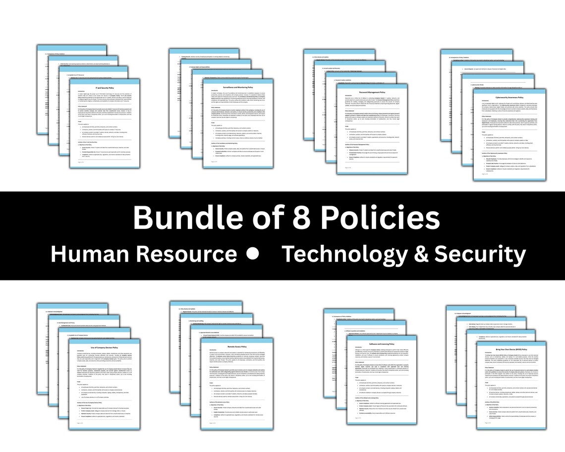 Bundle Human Resource Technology and Security Policies - 8 Editable ...