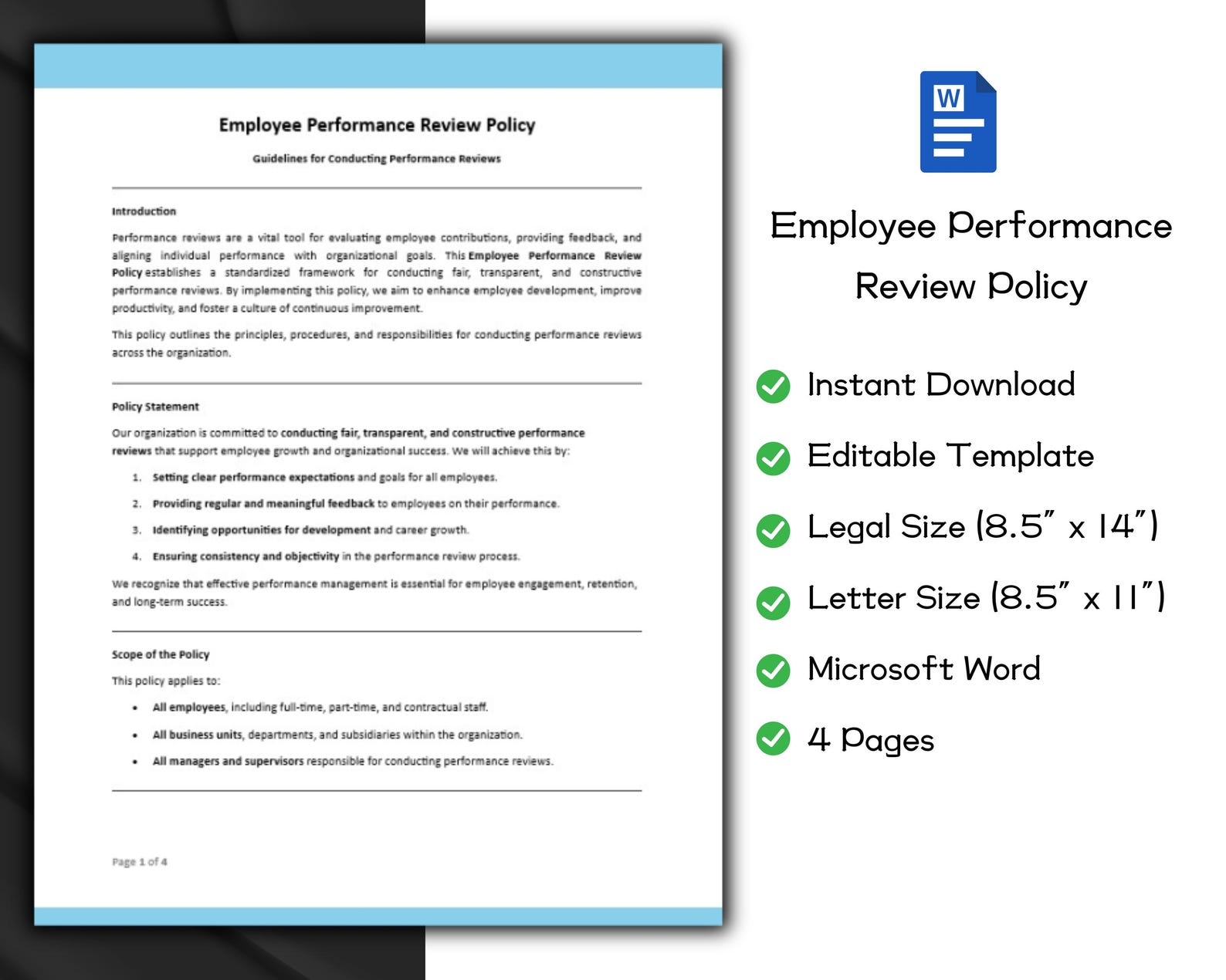 Employee Performance Review Policy Editable Template | Human Resource ...