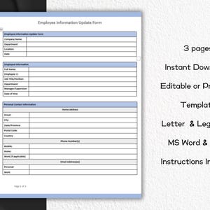 Employee Information Update Form Editable and Printable Template | HR ...