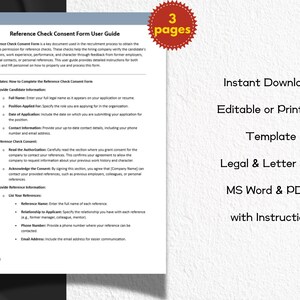 Reference Check Consent Form Editable and Printable Template With ...