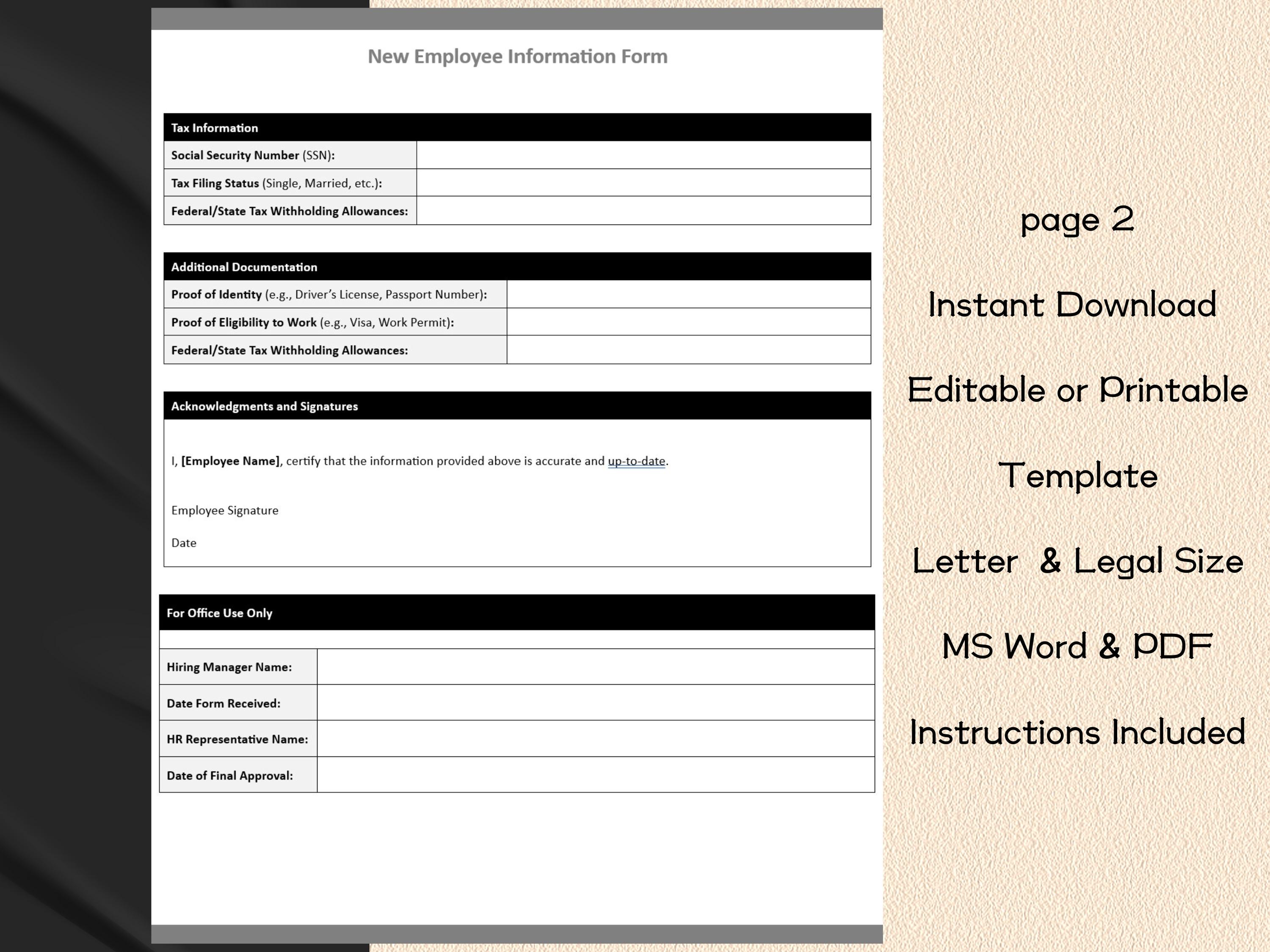 New Employee Information Form Editable Template | Employee Details Form ...