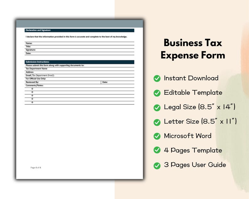 Business Tax Expense Form – Editable and Printable Template for ...
