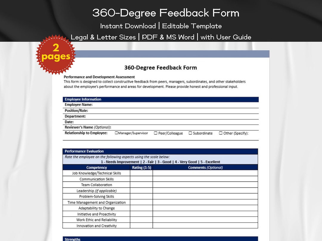 360-degree Feedback Form Editable and Printable | Employee Management ...