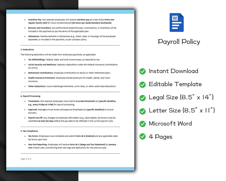 Payroll Policy Editable Template | Human Resource Policies ...