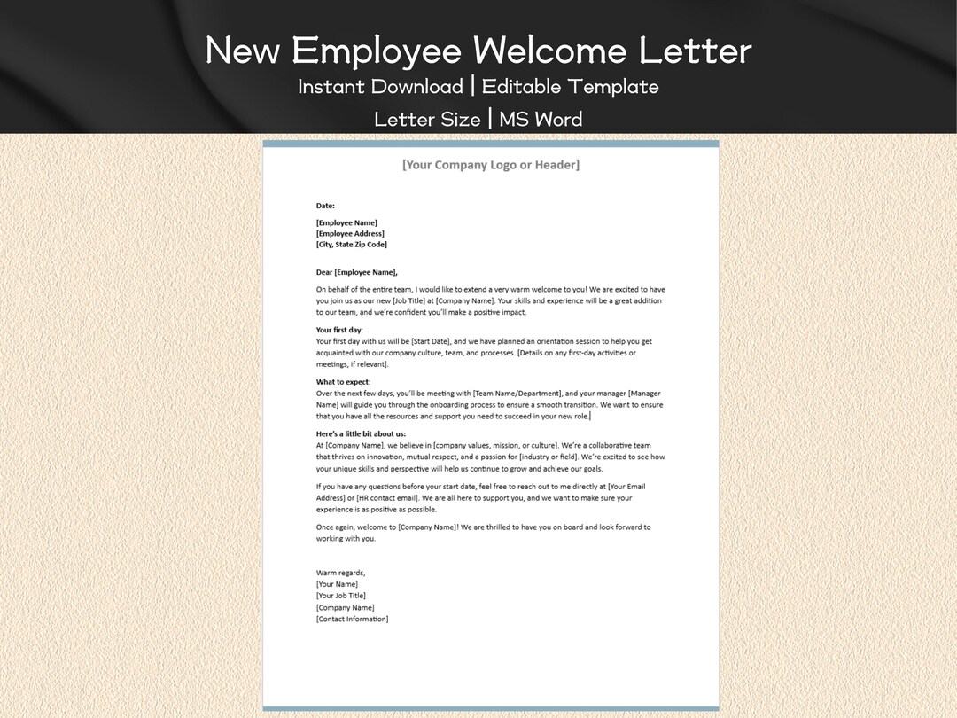 New Employee Welcome Letter Template Editable and Printable Template ...