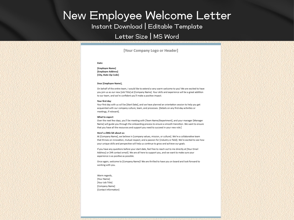 New Employee Welcome Letter Template Editable and Printable Template ...