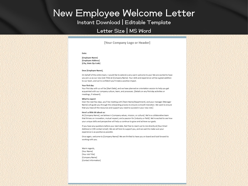 New Employee Welcome Letter Template Editable and Printable Template ...