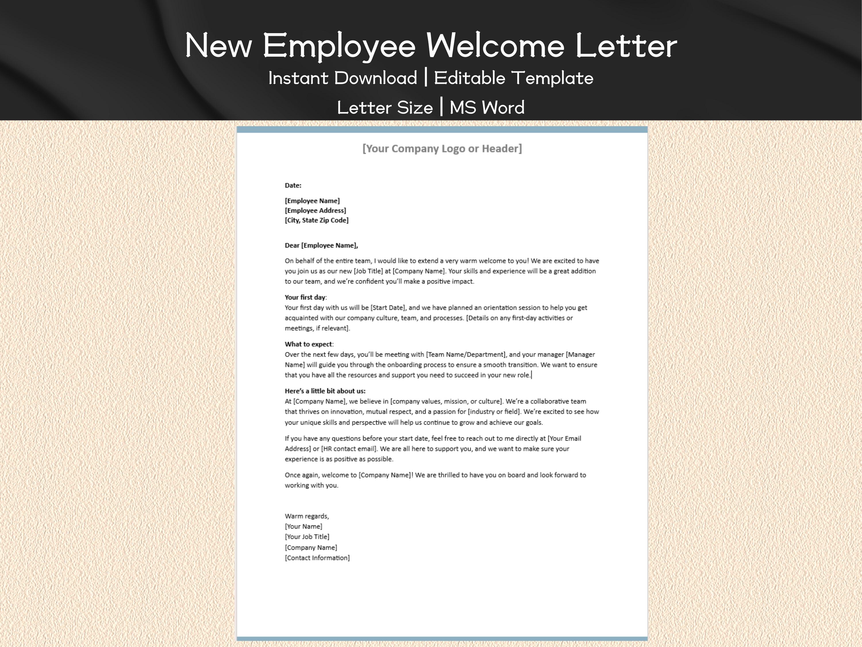 New Employee Welcome Letter Template Editable and Printable Template ...