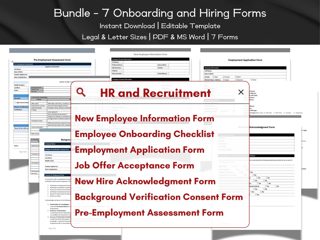 Bundle New Employee Onboarding and Hiring Forms Editable Template ...
