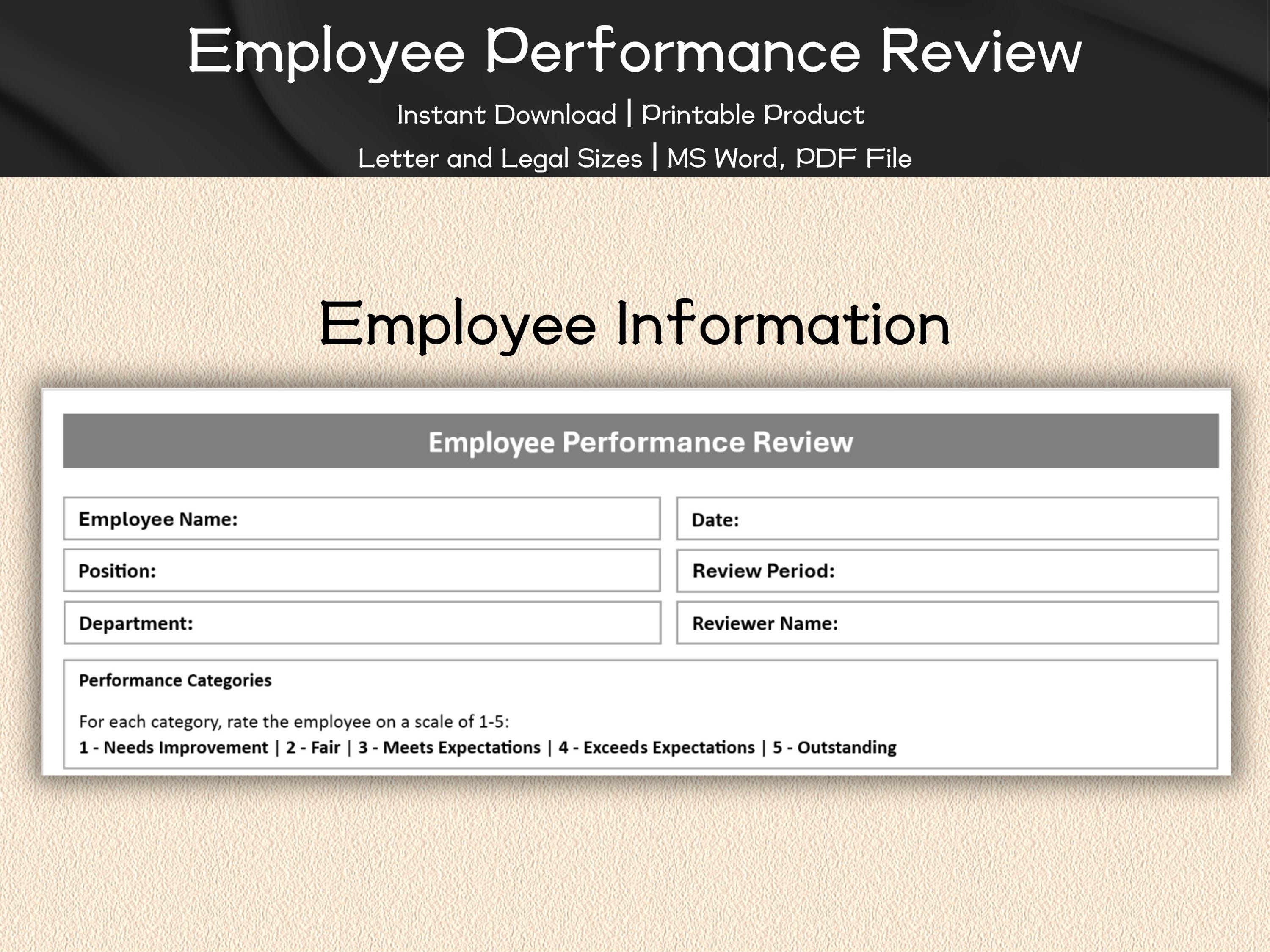 Employee Performance Review Form Editable and Printable | Employee ...
