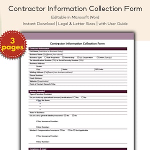 Contractor Information Collection Form Editable and Printable ...