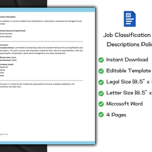 Job Classification and Descriptions Policy Editable Template | Human ...