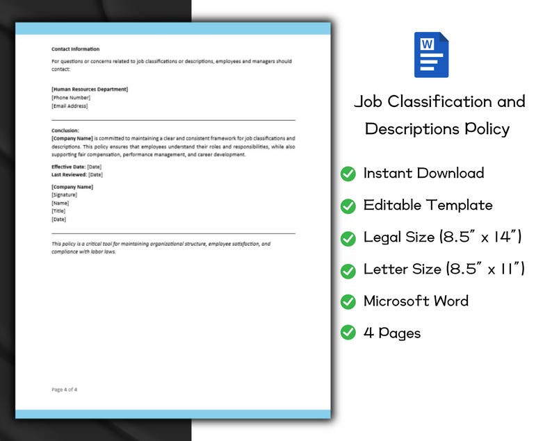 Job Classification and Descriptions Policy Editable Template | Human ...