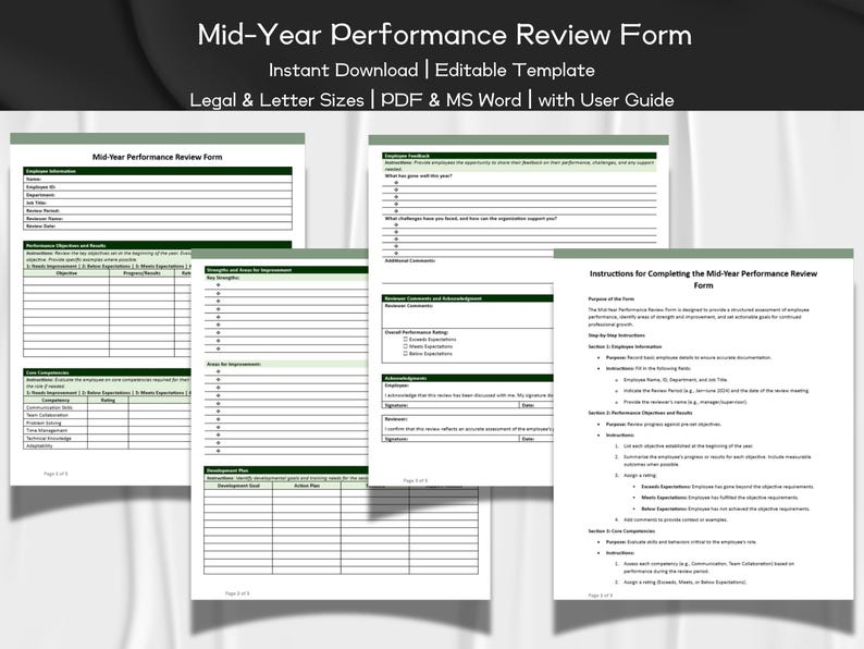Mid-year Performance Review Form Editable and Printable | Employee ...
