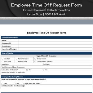 Time off Request Form Editable and Printable Template | Sick Leave ...