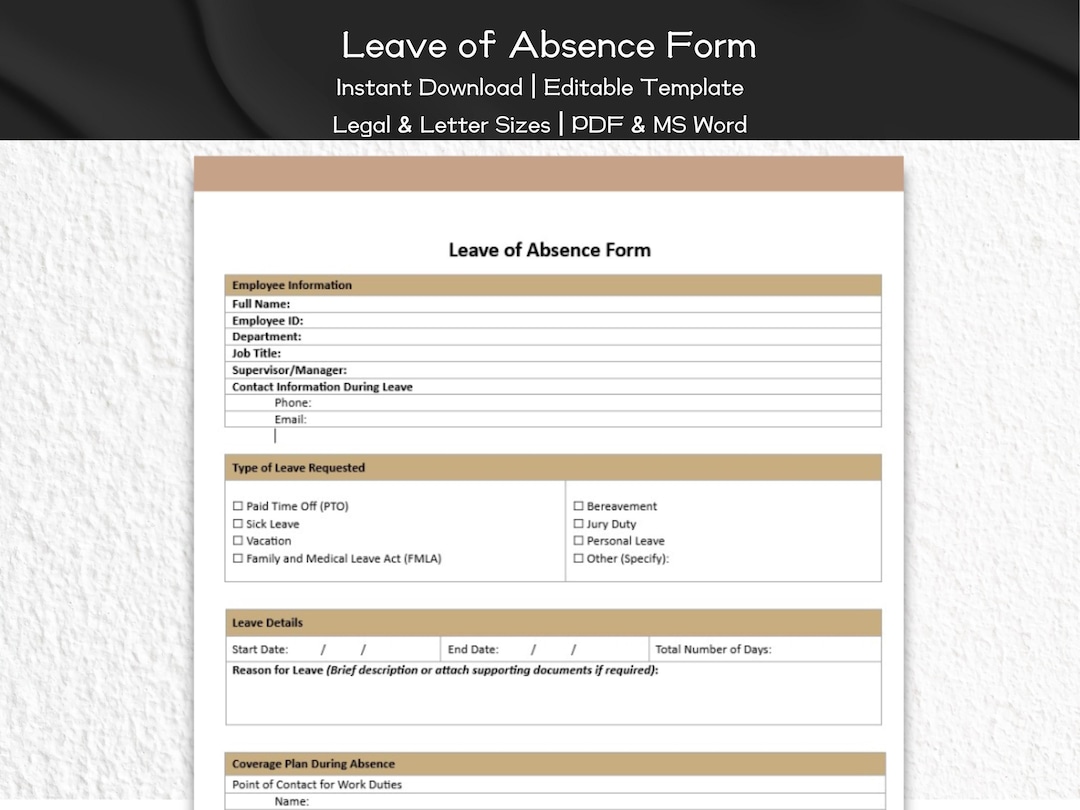 Leave of Absence Form Editable and Printable HR Template | HR Templates ...