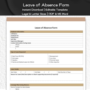 Leave of Absence Form Editable and Printable HR Template | HR Templates ...