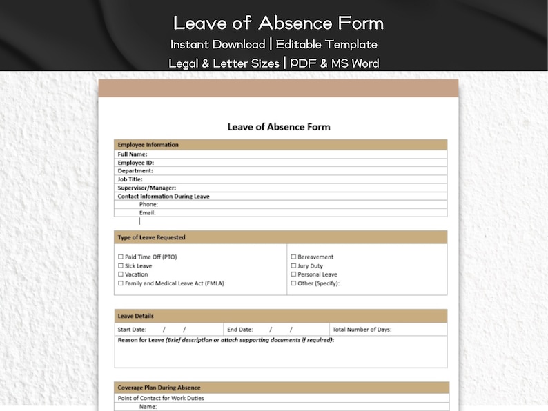 Leave of Absence Form Editable and Printable HR Template | HR Templates ...