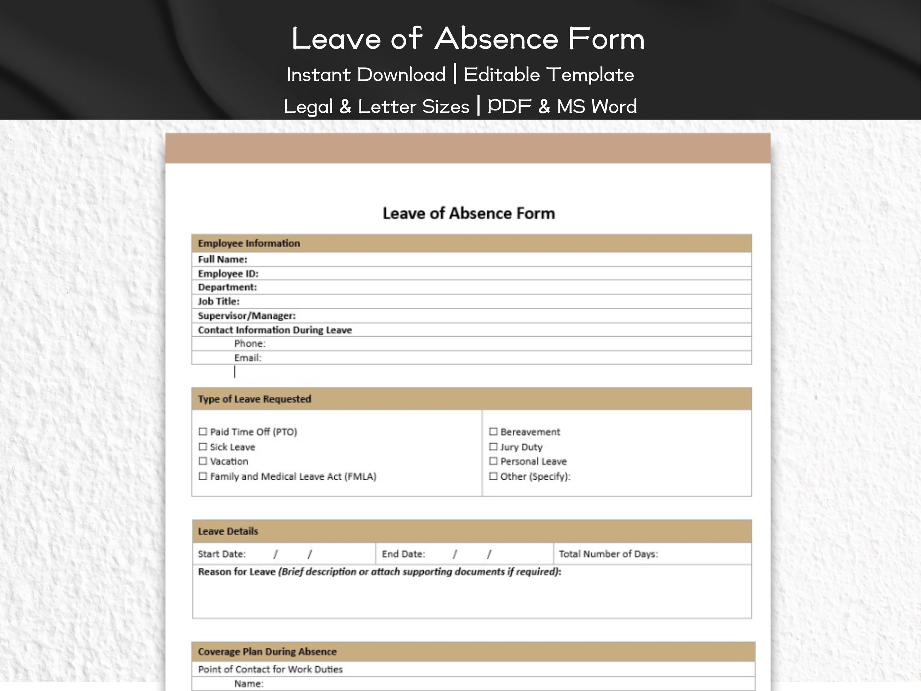 Leave of Absence Form Editable and Printable HR Template | HR Templates ...