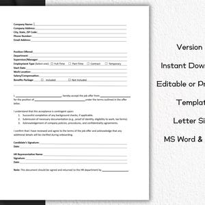 Job Offer Acceptance Form Editable and Printable Template | Editable ...