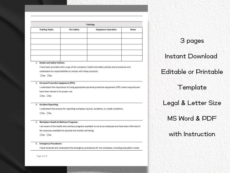 Employee Safety Acknowledgment Form Editable and Printable Template ...