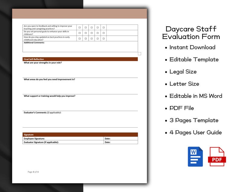 Daycare Staff Evaluation Form Printable and Editable Template ...