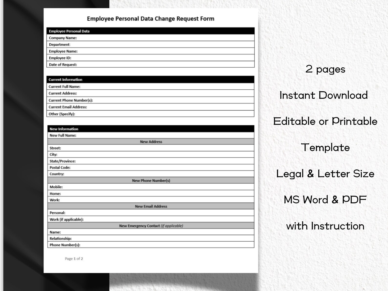 Employee Personal Data Change Request Form Editable and Printable ...