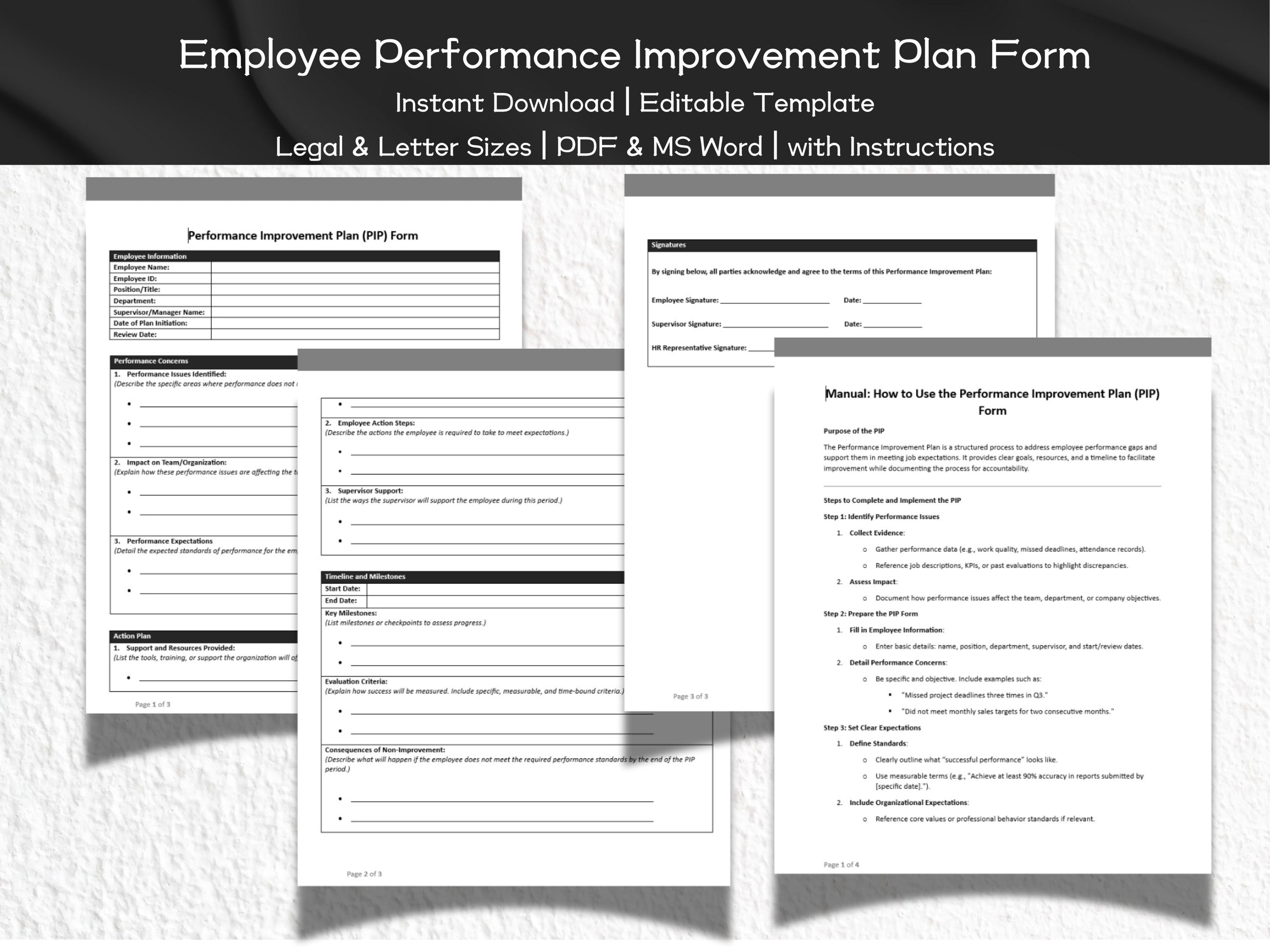 Employee Performance Improvement Plan Form Editable and Printable ...