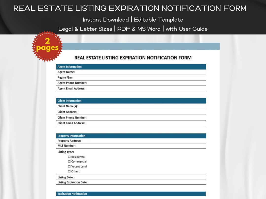 Listing Expiration Notification Form Editable and Printable Template ...
