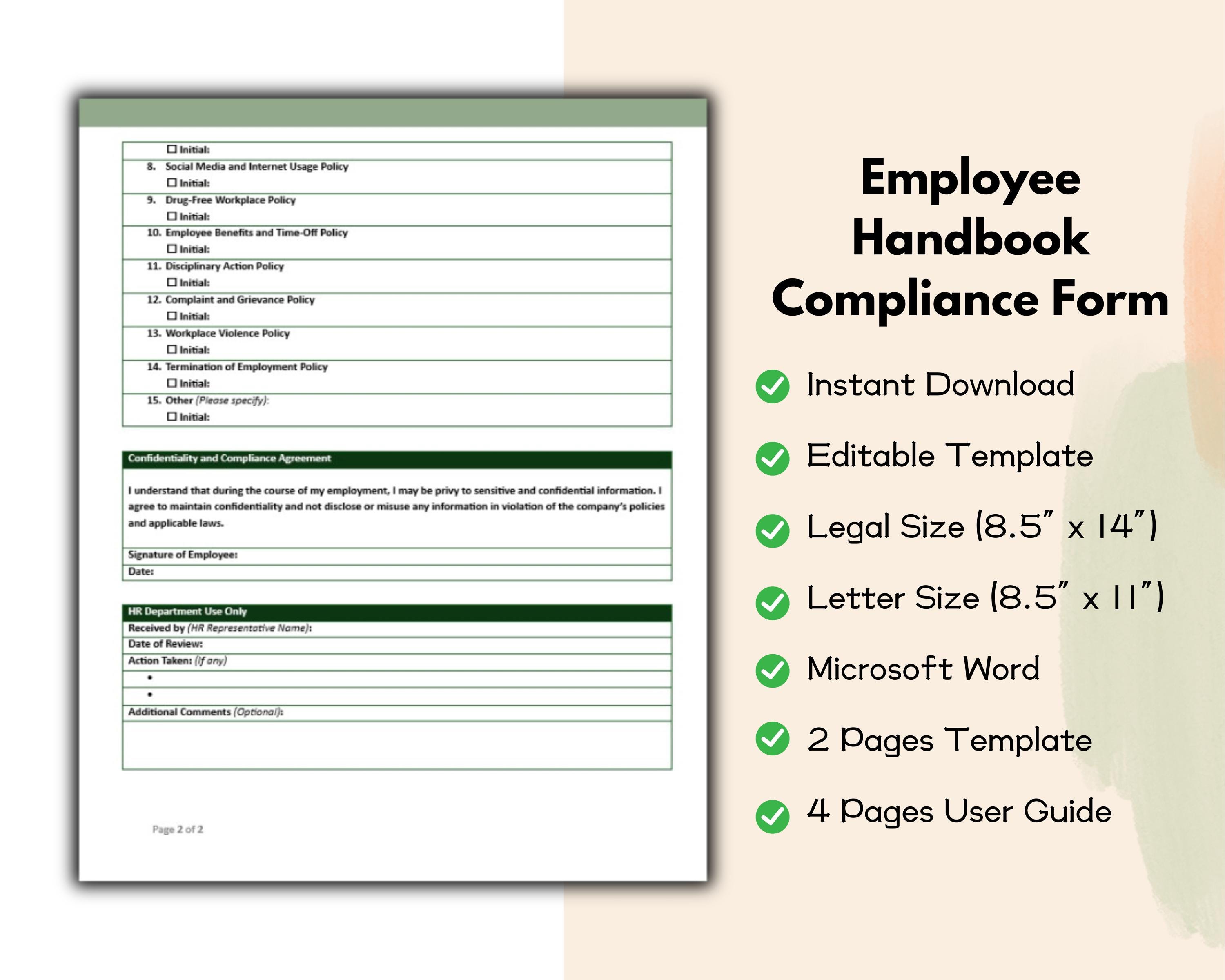 Employee Handbook Compliance Form – Editable and Printable HR Template ...