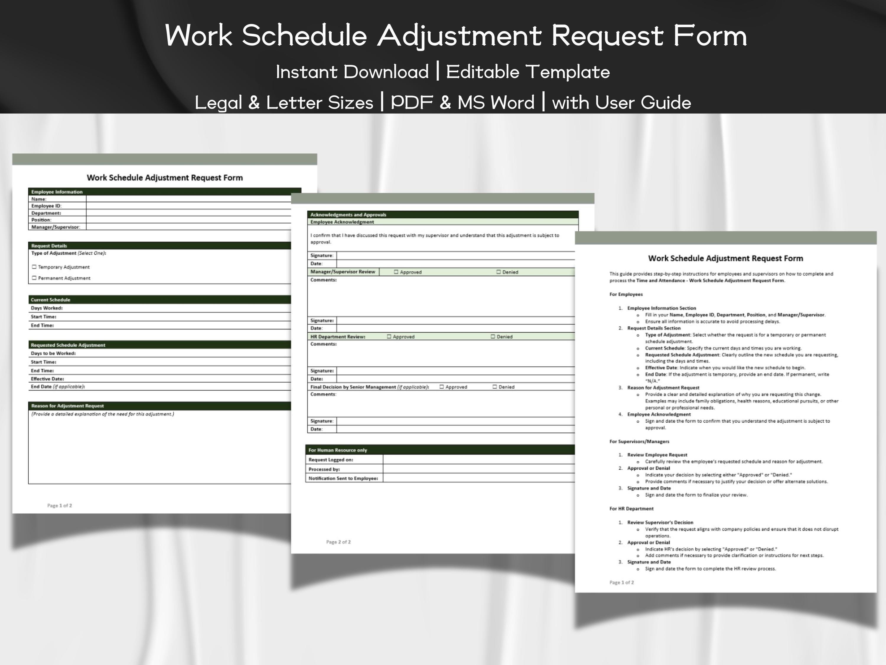 Work Schedule Adjustment Request Form Editable and Printable Template ...